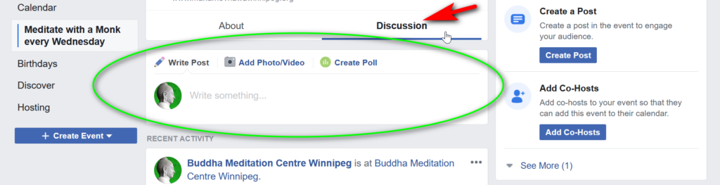 Facebook Events: Post to the Discussion section – banaEnglish.org